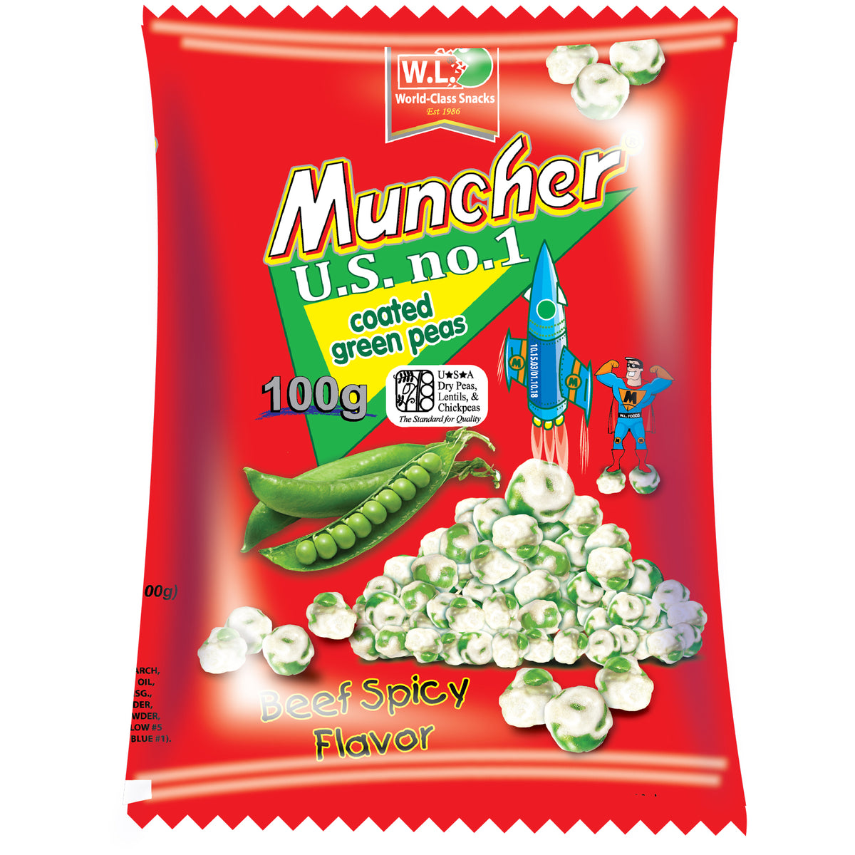 Muncher Coated Green Peas Beef Spicy Flavor 100g – Marilen Mini Mart